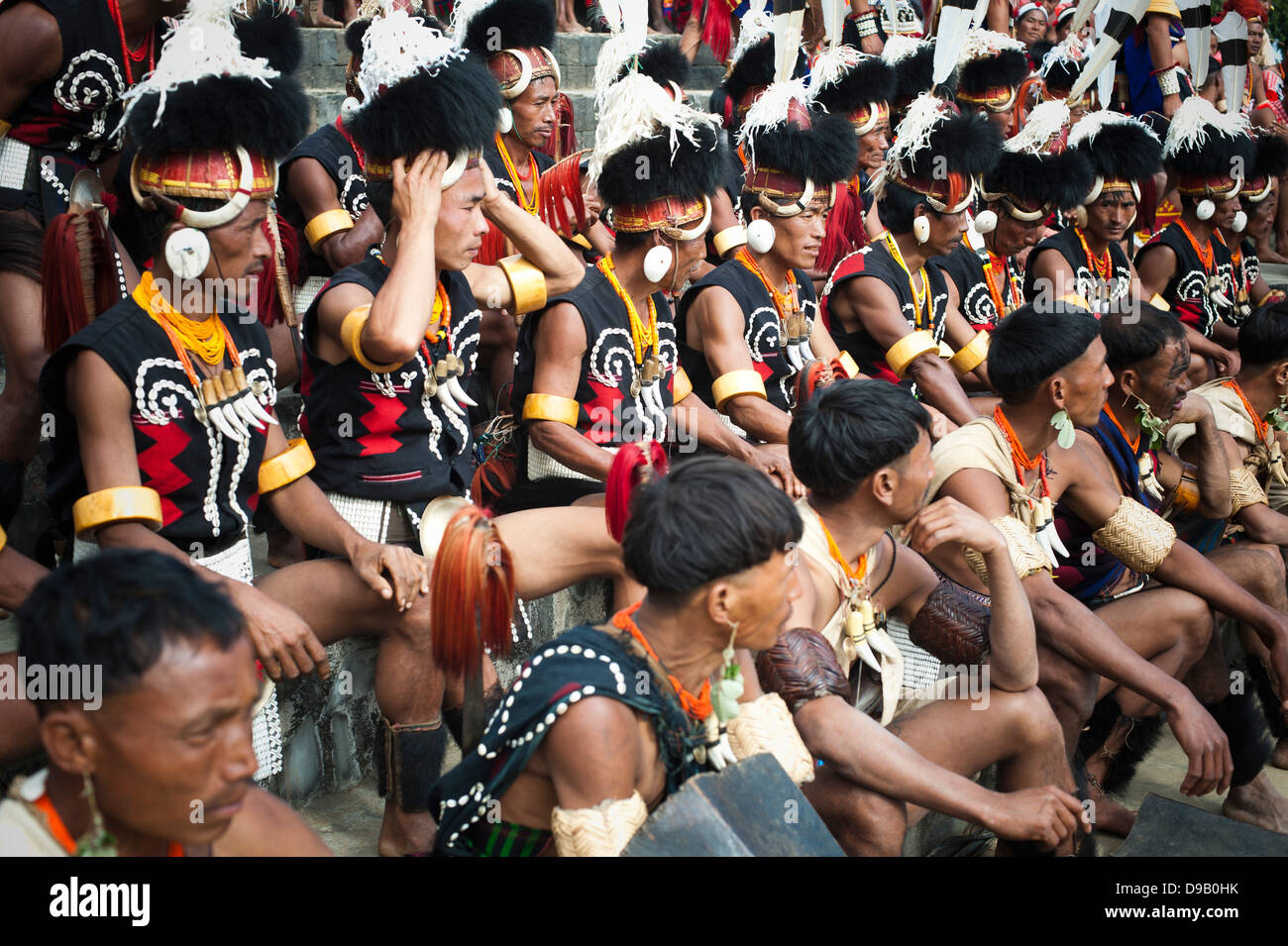 Naga tribal people in traditional outfit watching event in Hornbill ...