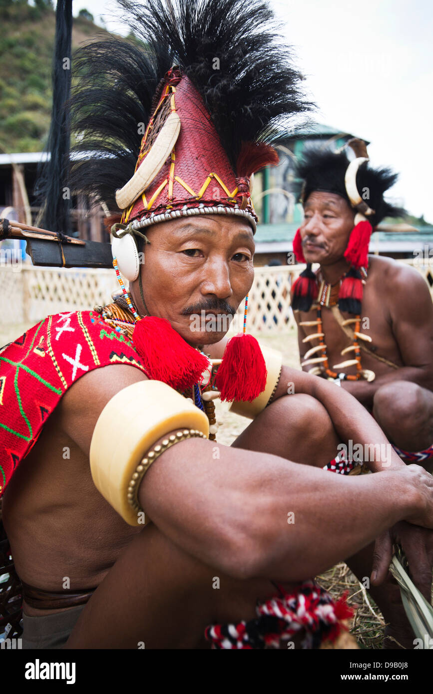 Two Naga tribesmen in traditional outfit, Hornbill Festival, Kohima ...