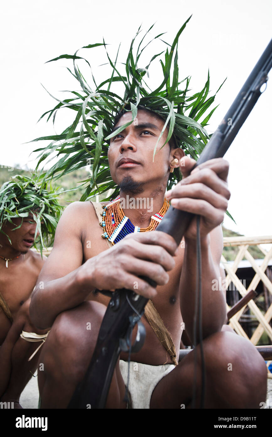 Two Naga tribal warriors in traditional outfit, Hornbill Festival ...