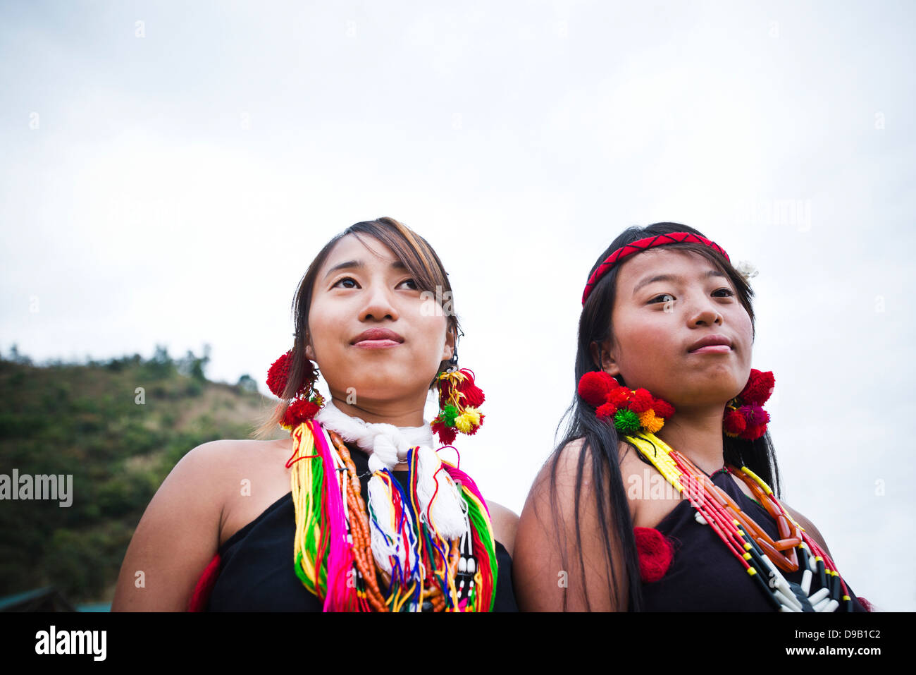 Portrait of two Naga tribal women, Hornbill Festival, Kohima, Nagaland ...