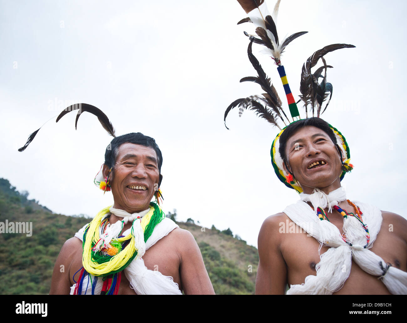 Two Naga tribal men in traditional outfit, Hornbill Festival, Kohima ...