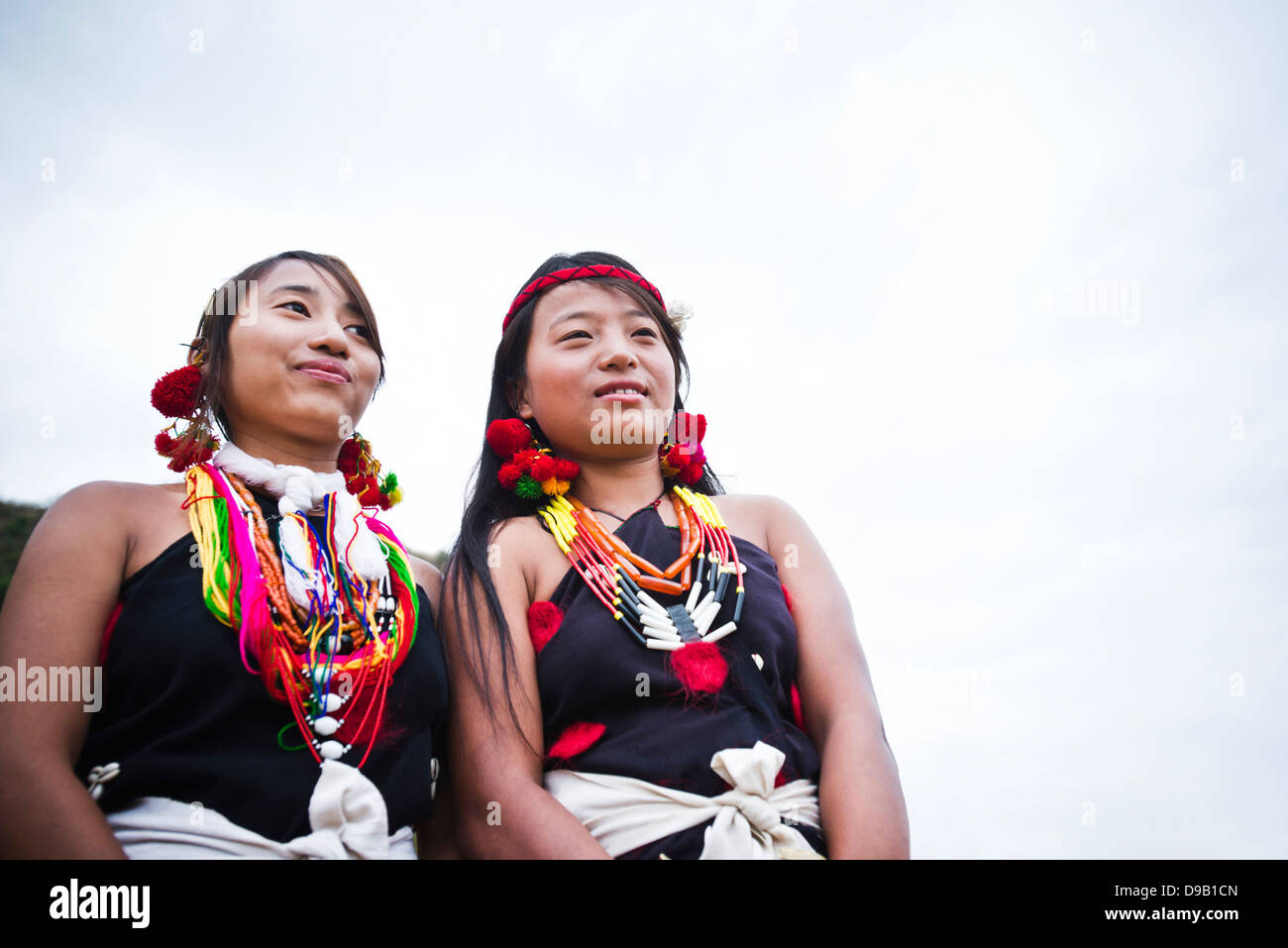 Two Naga tribal women smiling, Hornbill Festival, Kohima, Nagaland ...