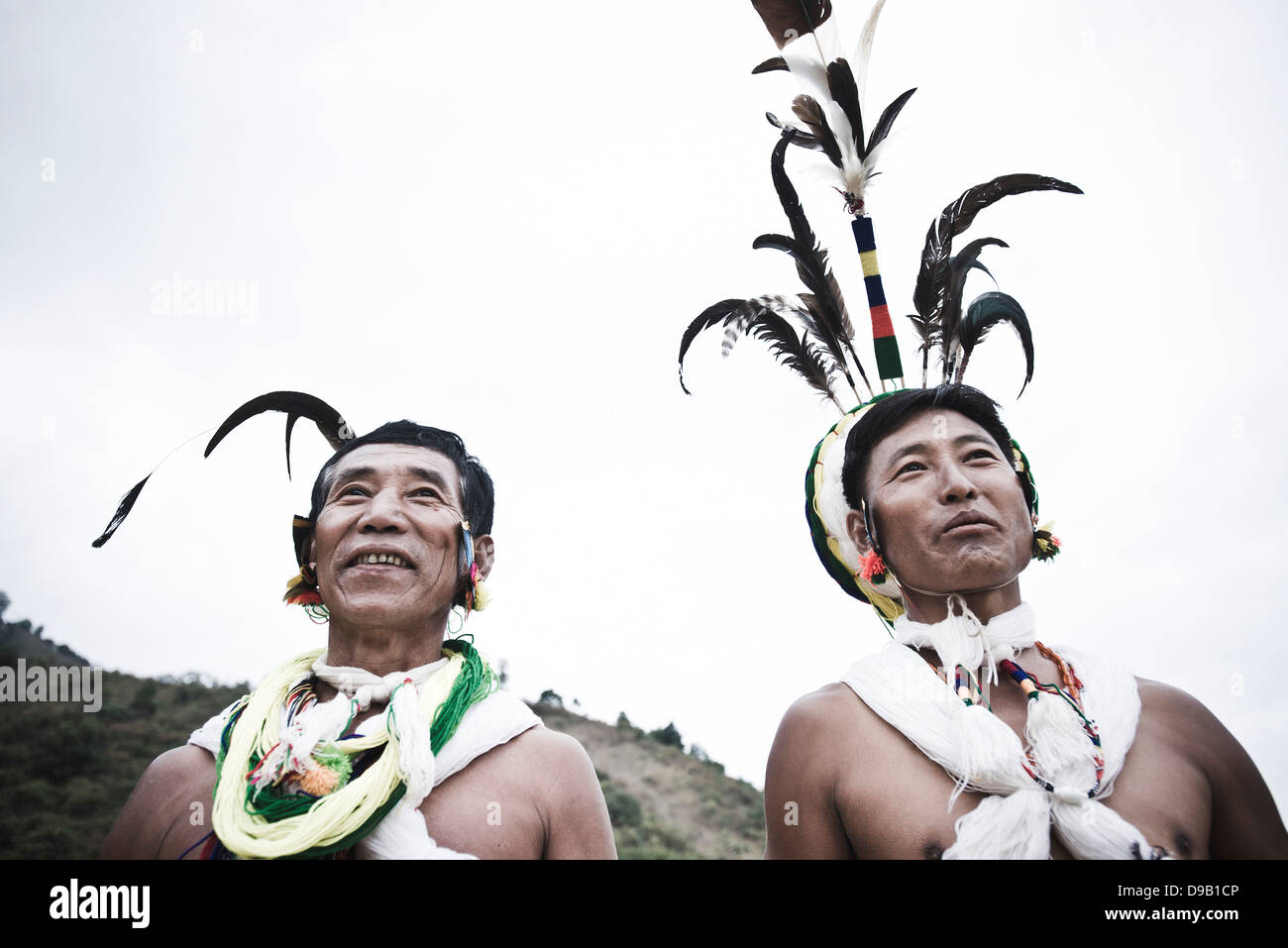 Two Naga tribal men in traditional outfit, Hornbill Festival, Kohima ...