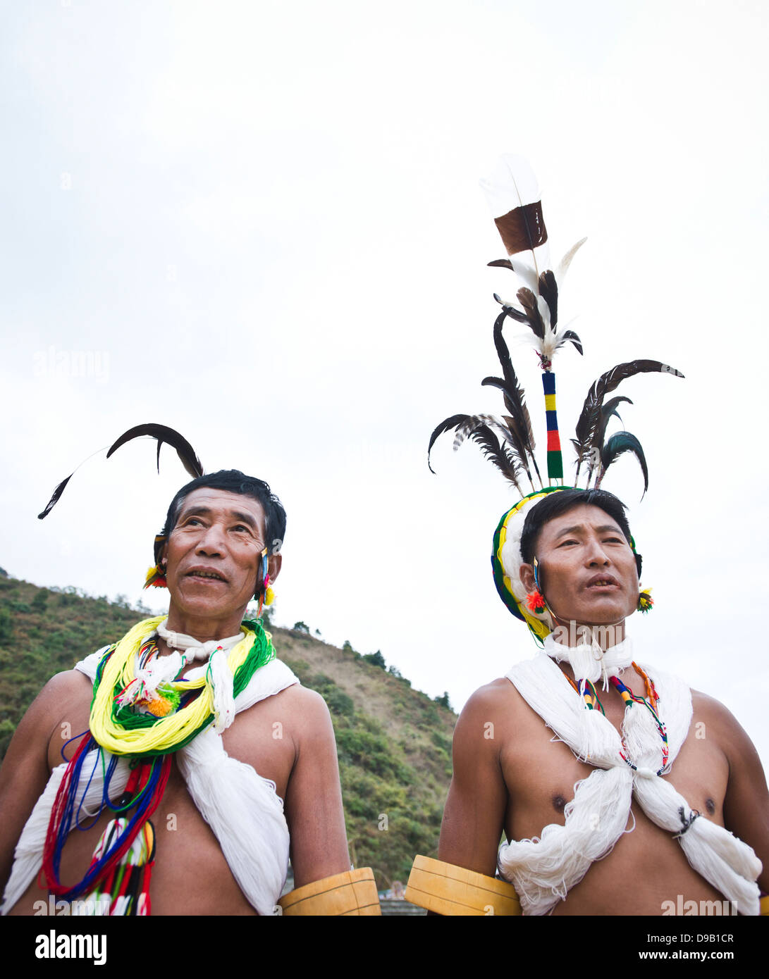 Two Naga tribal men in traditional outfit, Hornbill Festival, Kohima ...