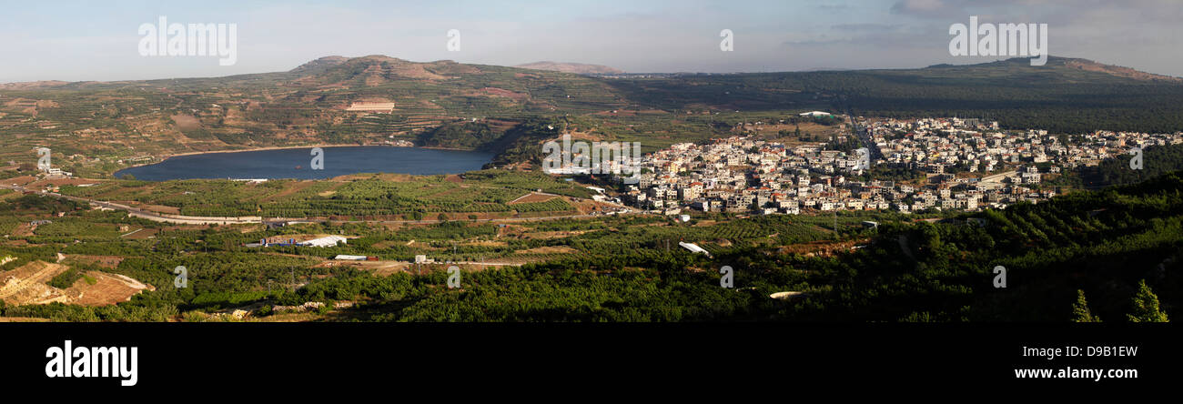 A panoramic view toward Lake Ram or Berekhat Ram a crater lake or maar ...