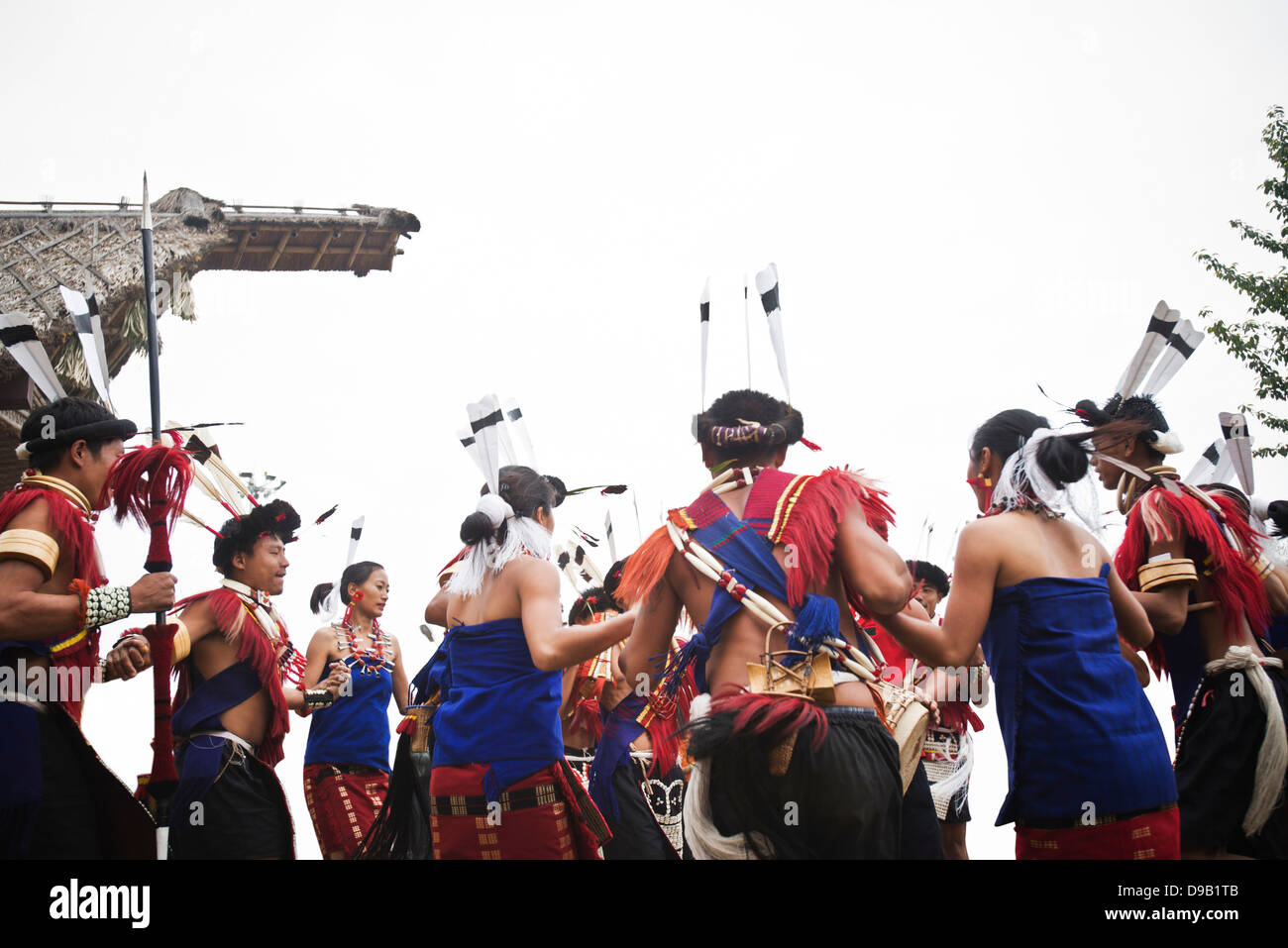 Naga tribal people dancing in traditional costumes, Hornbill Festival ...