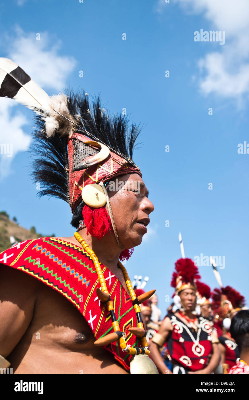 Naga tribesman in traditional outfit during the annual Hornbill ...