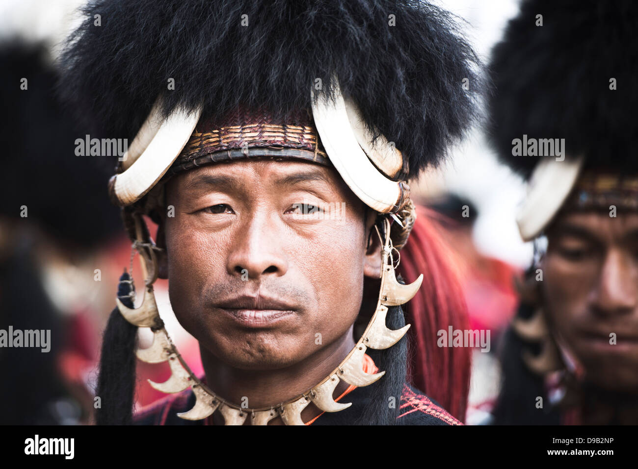 Naga tribesman in traditional outfit during the annual Hornbill ...