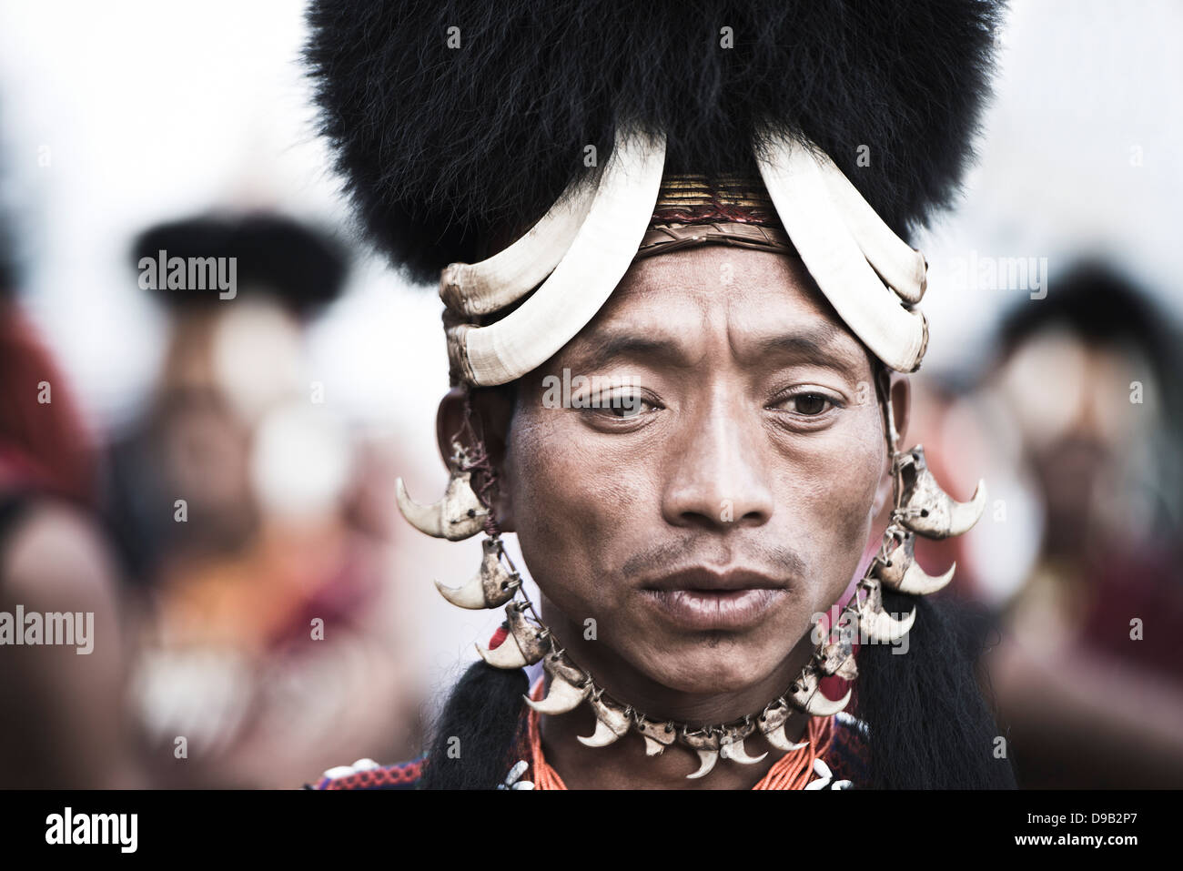 Naga tribesman in traditional outfit during the annual Hornbill ...