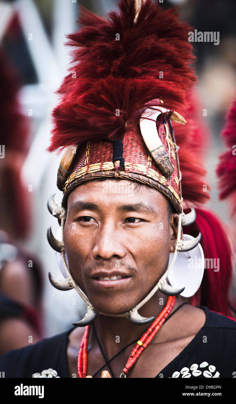 Naga tribesman in traditional outfit during the annual Hornbill ...