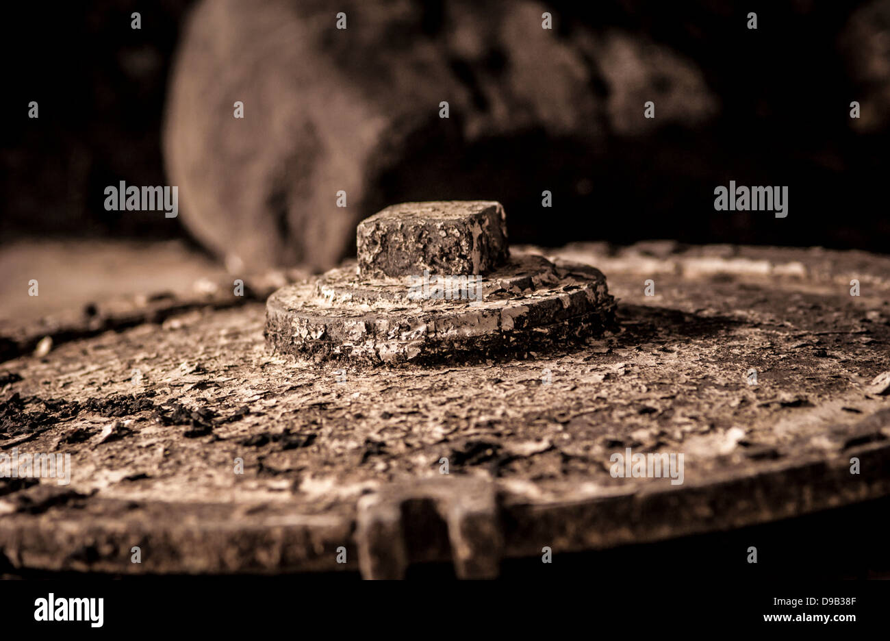 Cast Iron inspection cover in a derelict factory Stock Photo - Alamy