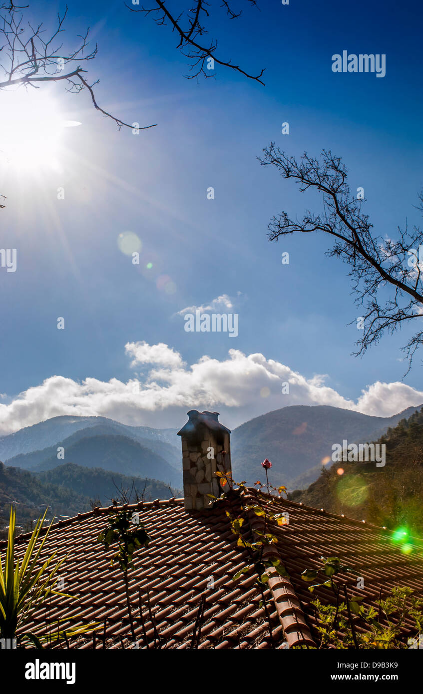 Chimney on rooftop of a traditional Cypriot building looking north ...