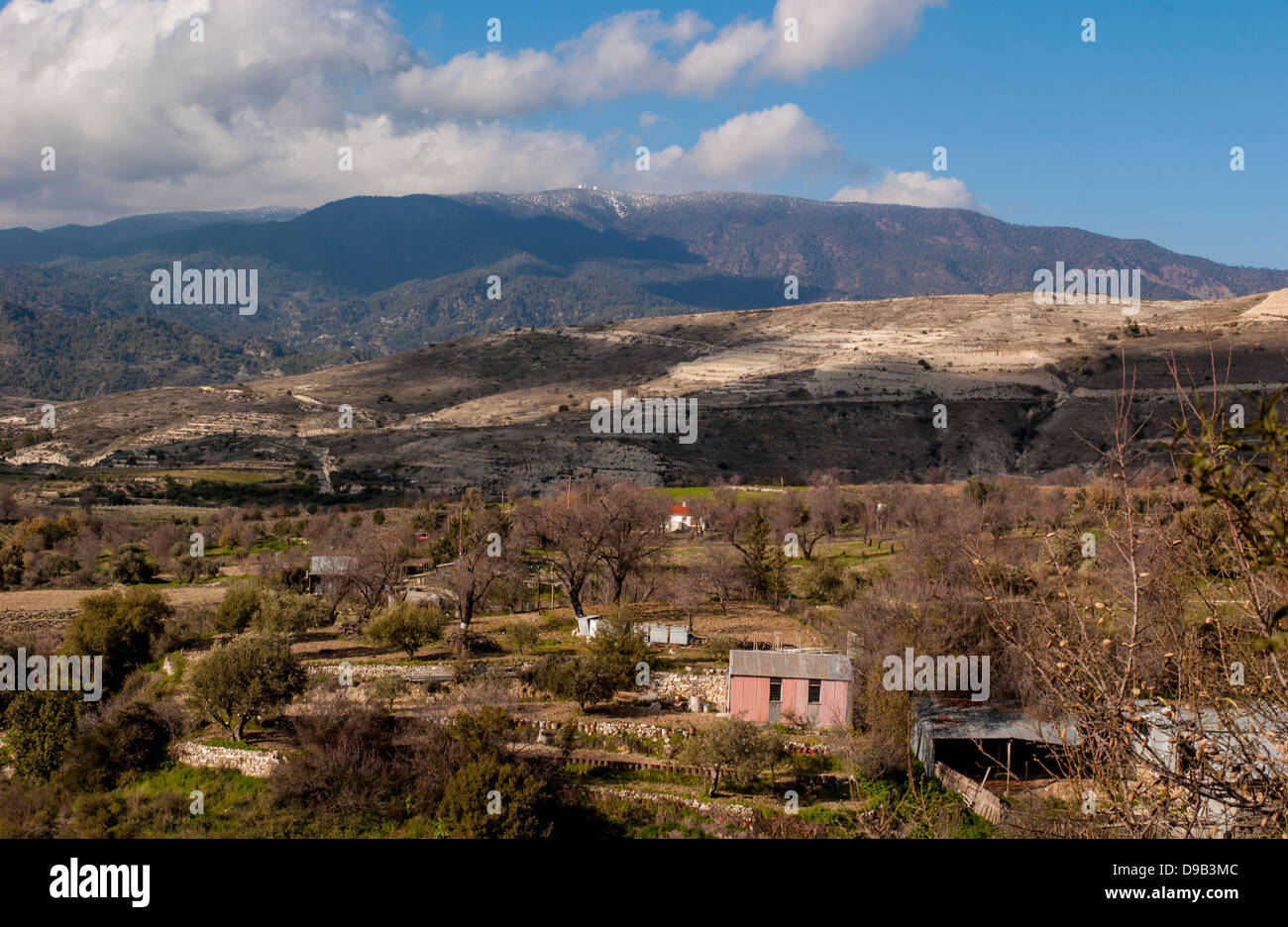 Remote traditional buildings in the Paphos district looking north ...