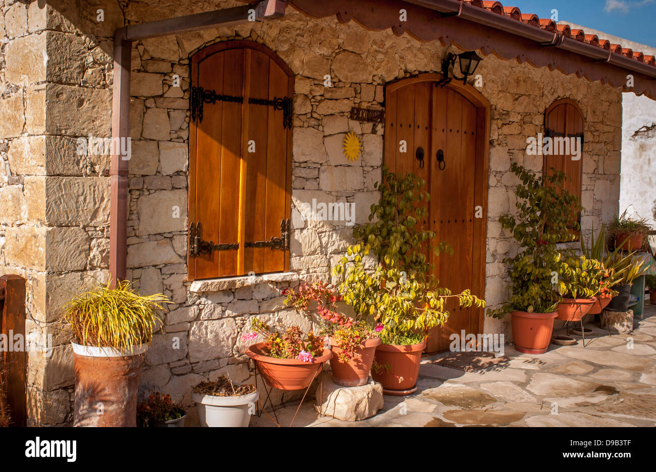 Typical stone built, wooden shuttered rural cottage in Cyprus Stock ...