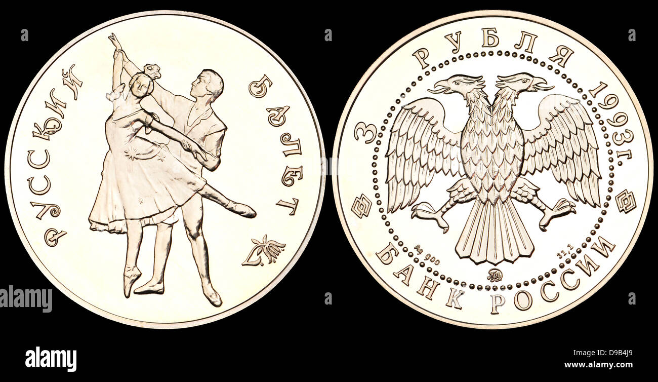Russian 3 Roubles silver coin of 1993 showing ballet dancers Stock ...