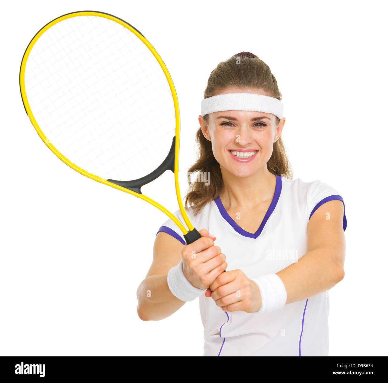 Girl happy smiling hold Cut Out Stock Images & Pictures - Alamy