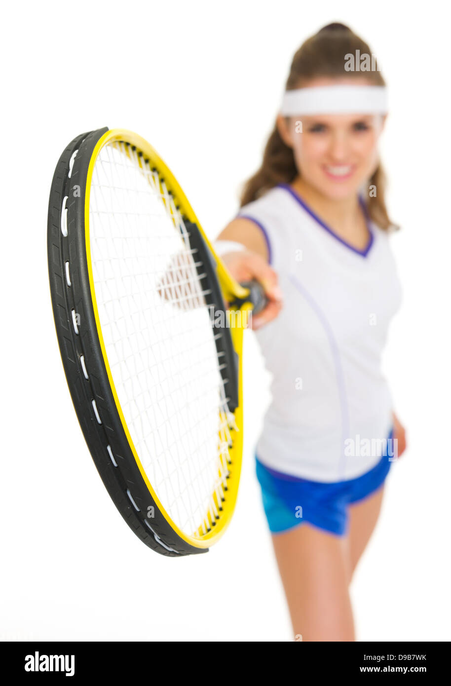 Sportswoman holding tennis racket Cut Out Stock Images & Pictures - Alamy