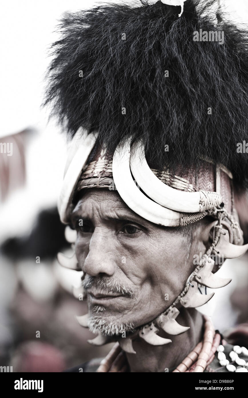 Naga tribesman in traditional outfit during the annual Hornbill ...