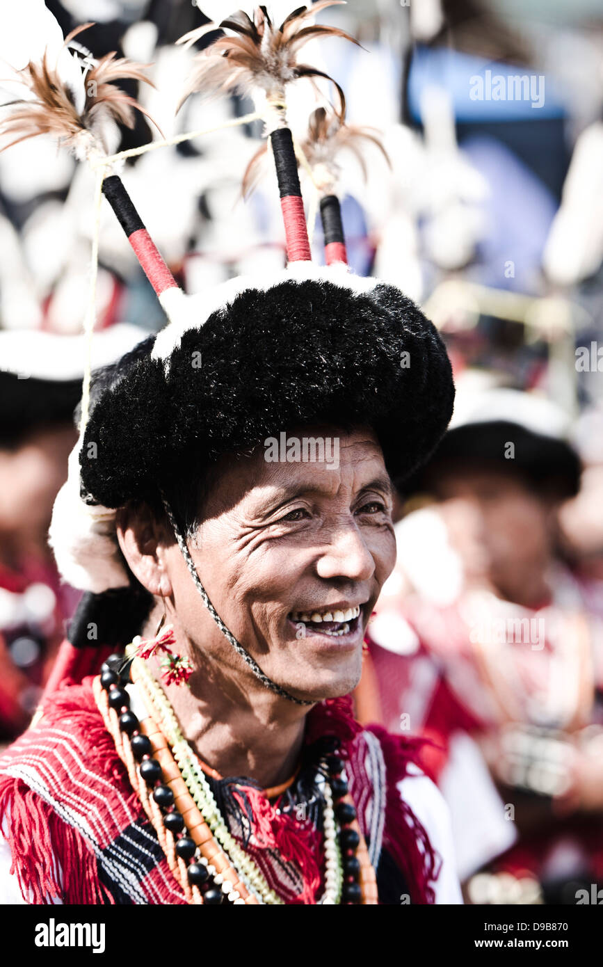 Naga tribesman laughing during the annual Hornbill Festival at Kisama ...