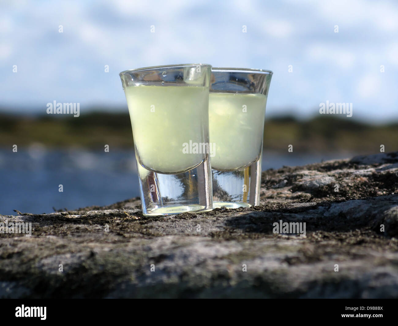 Two shot glasses with limoncello Stock Photo - Alamy