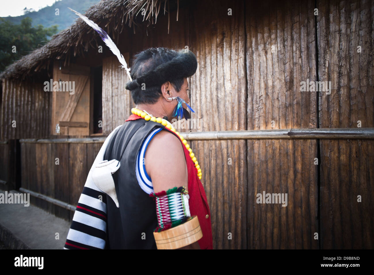 Naga tribesman in traditional outfit during the annual Hornbill ...