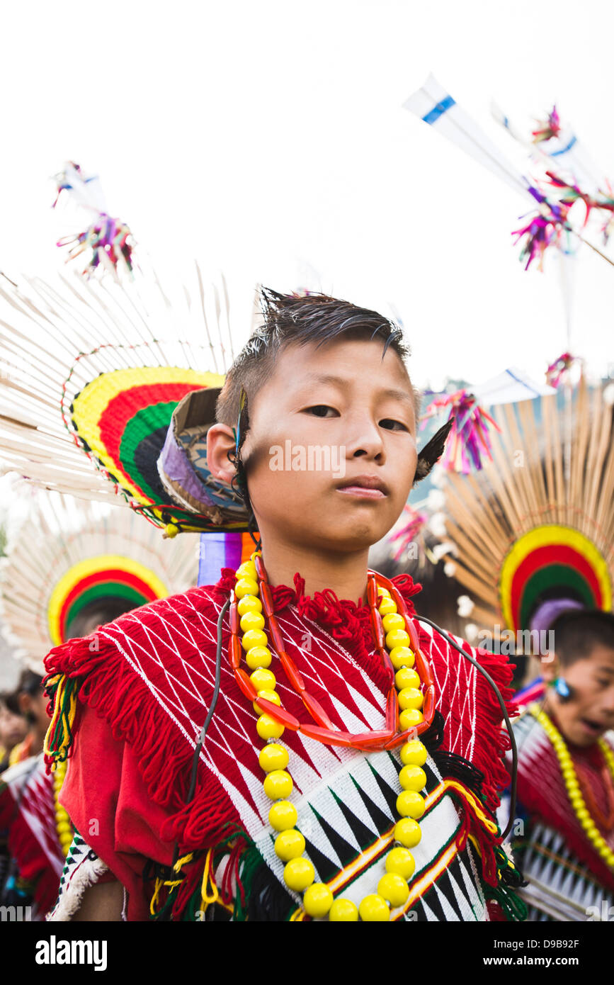 Naga tribal children in traditional outfit during the annual Hornbill ...