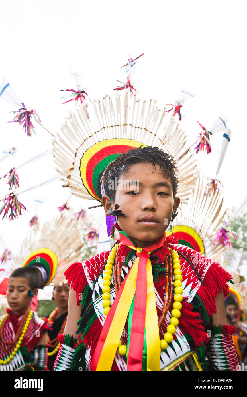 Naga tribal children in traditional outfit during the annual Hornbill ...