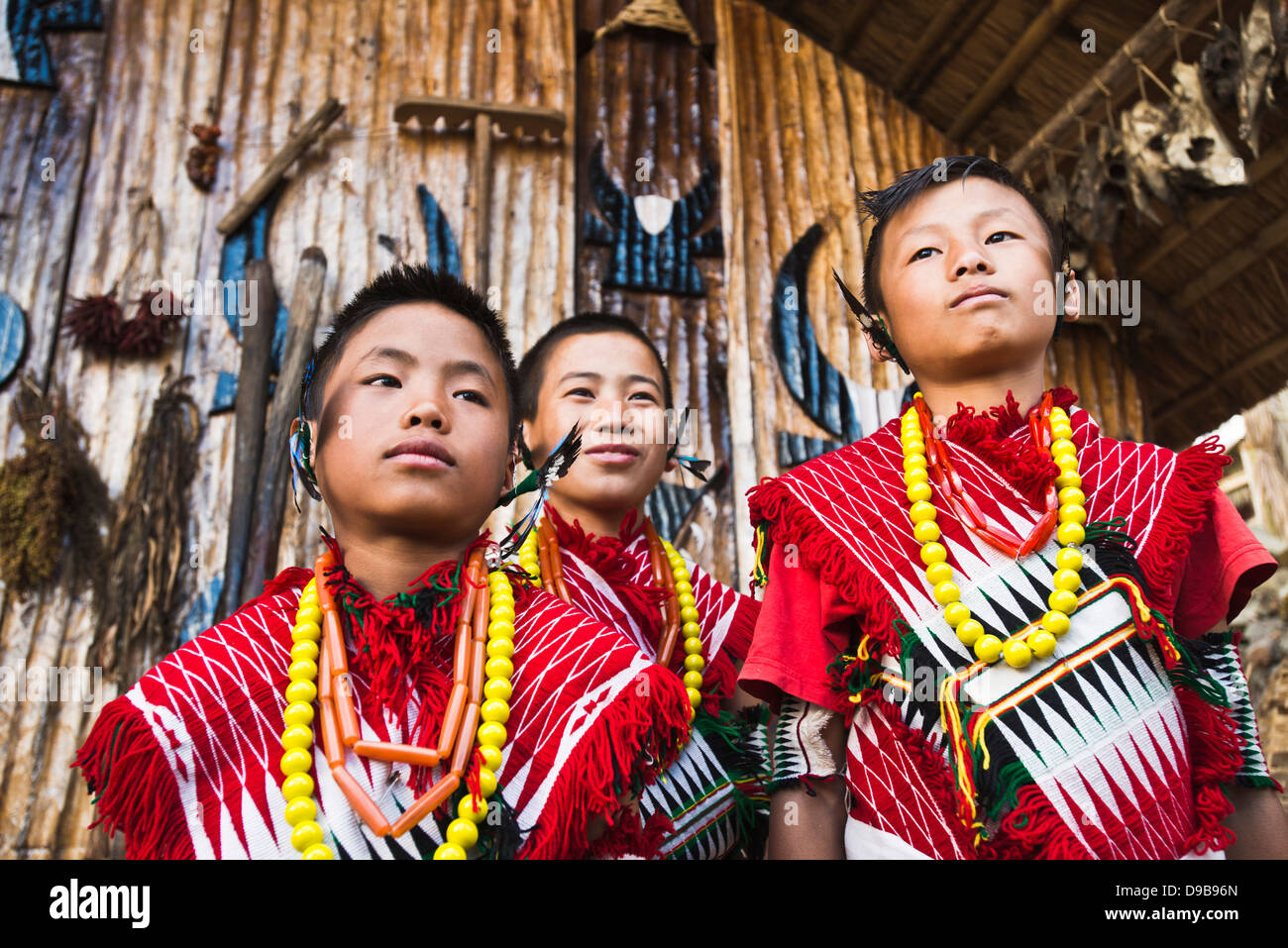 Naga tribal children in traditional outfit during the annual Hornbill ...