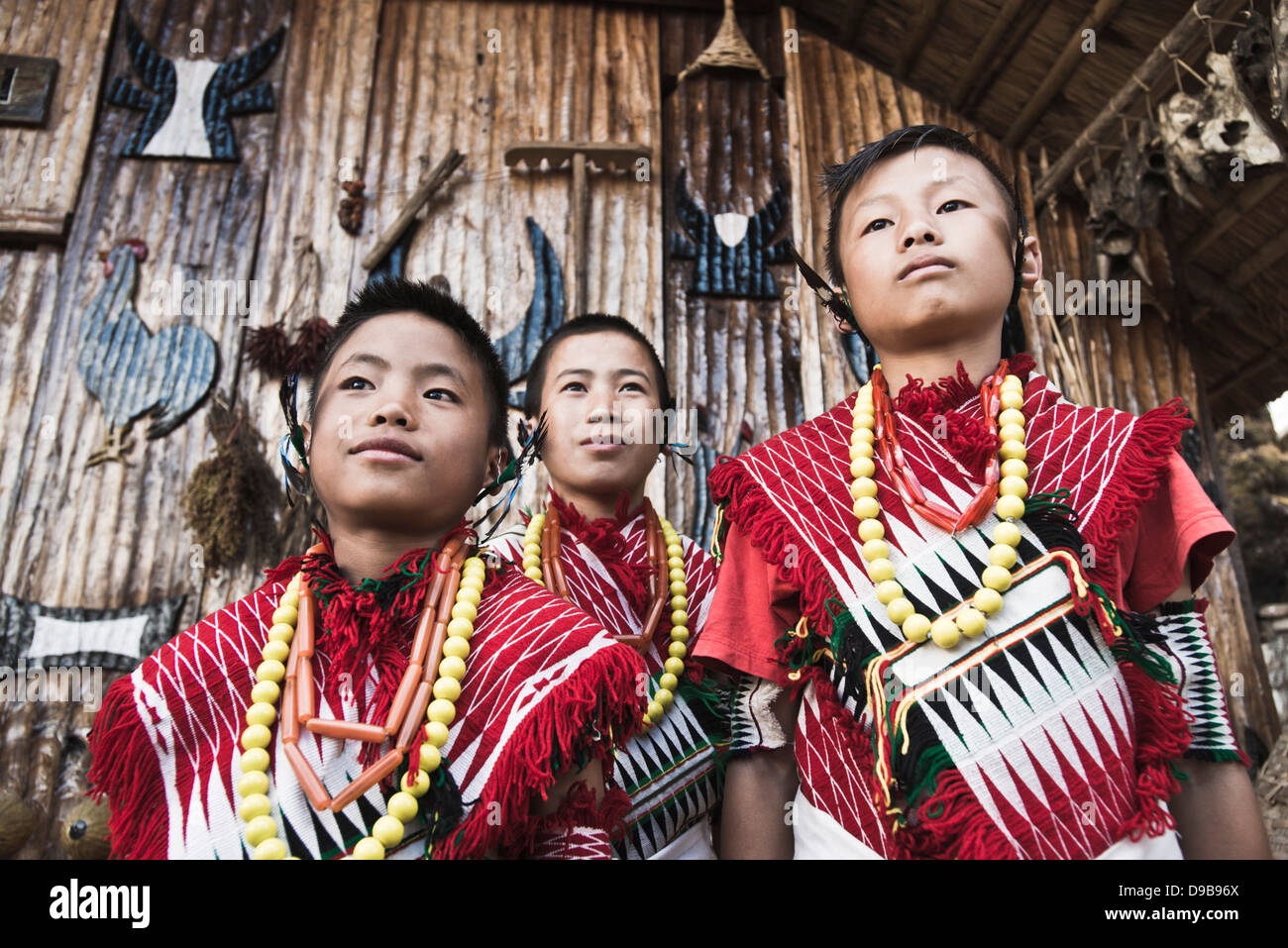 Naga tribal children in traditional outfit during the annual Hornbill ...