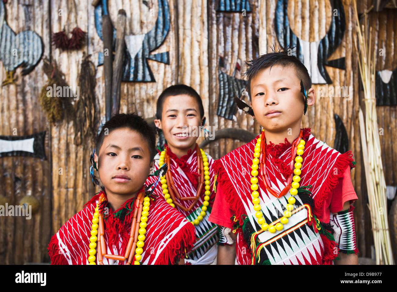 Naga tribal children in traditional outfit during the annual Hornbill ...