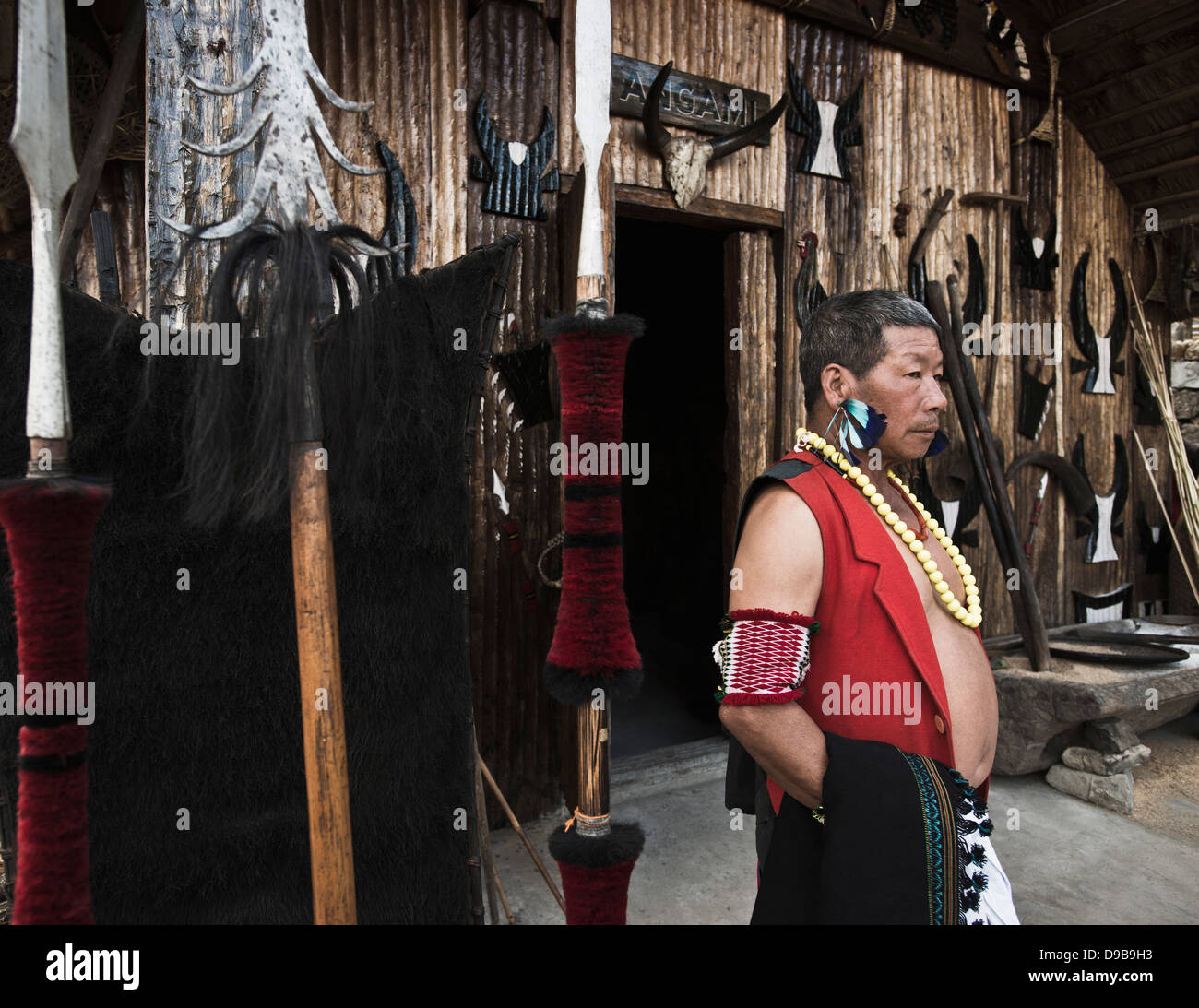 Naga tribesman in traditional outfit during the annual Hornbill ...