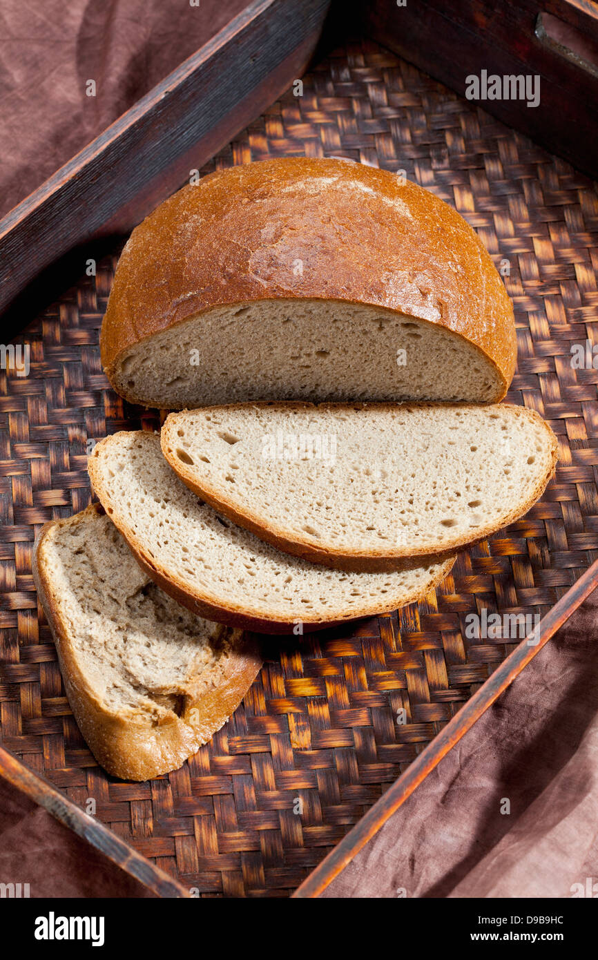 Slices of rustic rye mix bread in tray, close up Stock Photo - Alamy