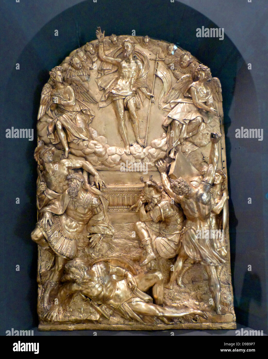 Part of a memorial altar showing the resurrection, prophets and angels ...
