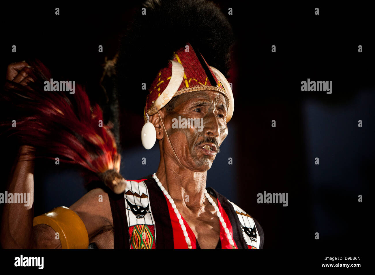 Naga tribesman in traditional outfit during the annual Hornbill ...