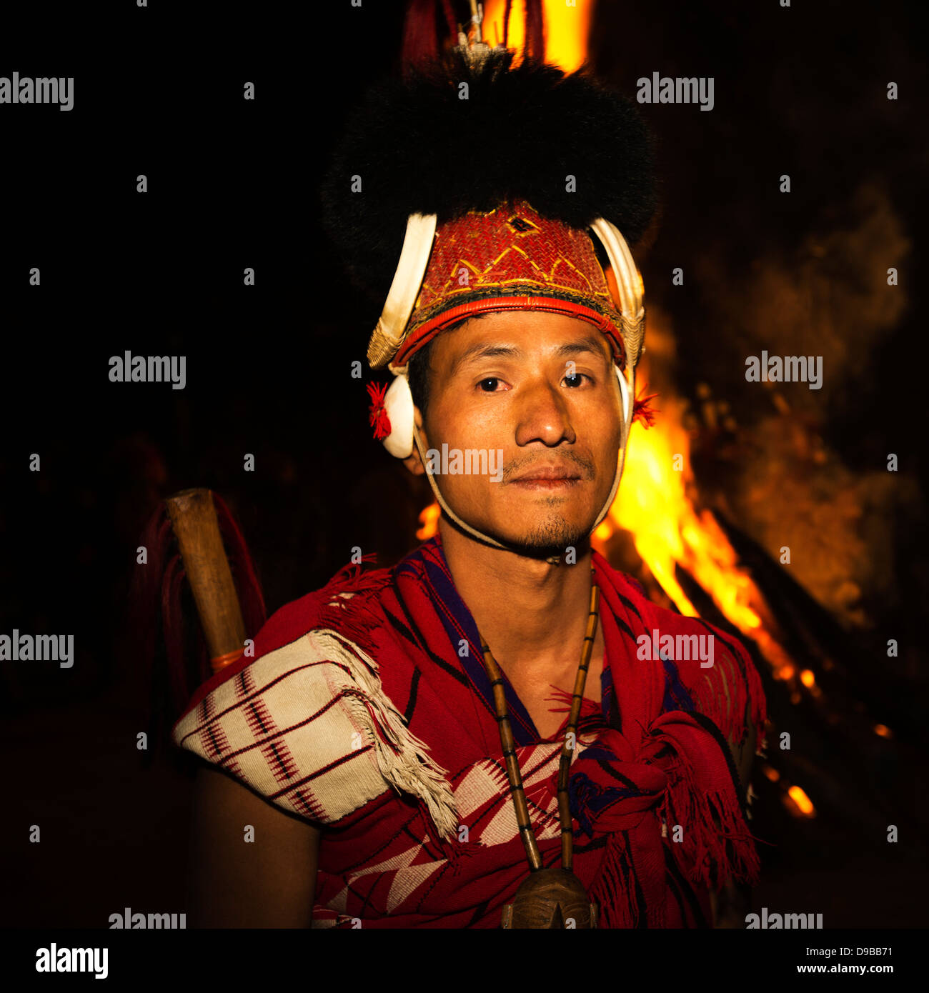 Naga tribesman in traditional outfit during the annual Hornbill ...