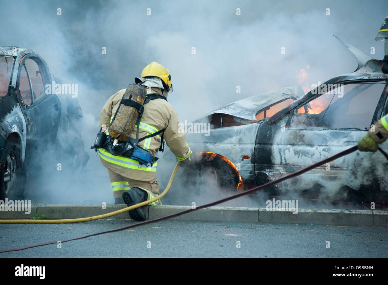 Stolen Car on Fire Arson Riot Rioting Stock Photo - Alamy
