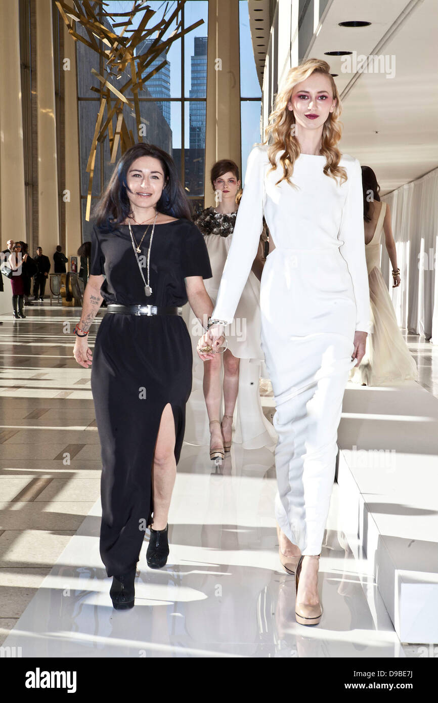 Designer Katherine Polk with Model Mercedes-Benz Fashion Week Fall 2012 ...