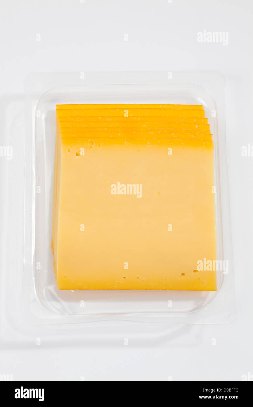 Slices of Gouda Cheese in plastic box Stock Photo - Alamy