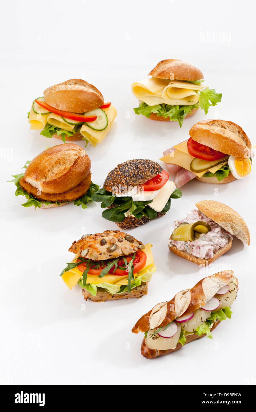 Varieties of bread rolls on white background, close up Stock Photo - Alamy