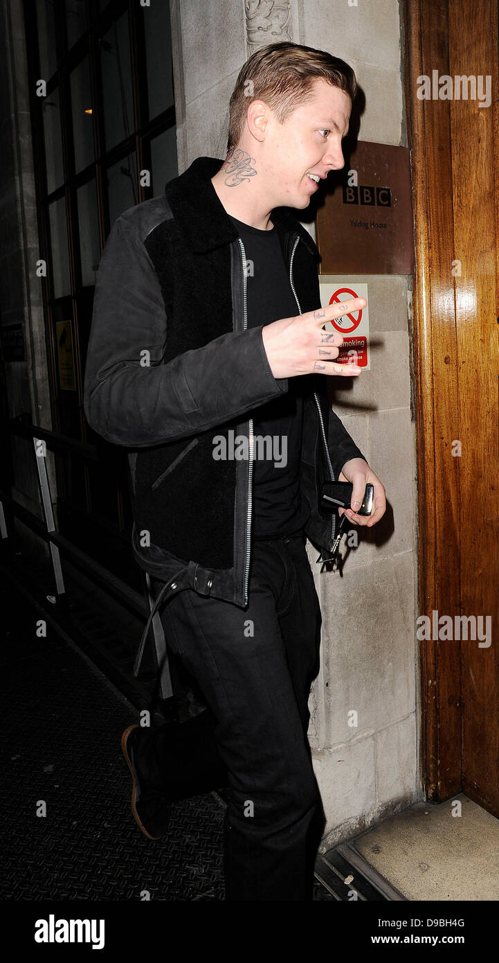 Rapper Professor Green arriving at Radio 1 to appear on Nick Grimshaw's ...