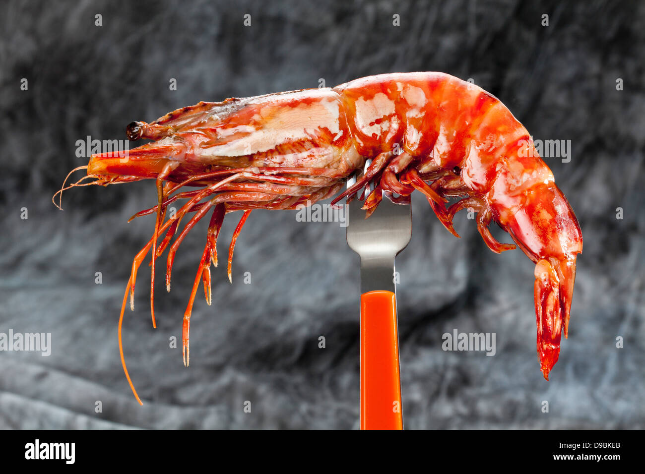 Prawn with fork, close up Stock Photo - Alamy