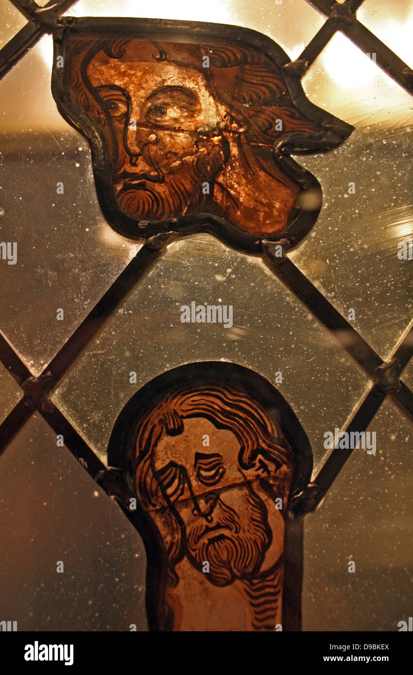 Nine Stained Glass Fragments. Pot-metal glass, vitreous paint and lead ...