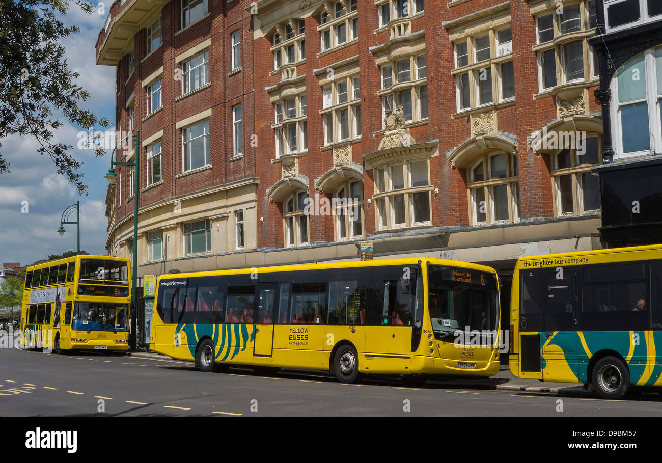 Bournemouth Town Centre, Yellow Buses at Bus Stops, Dorset, England, UK ...