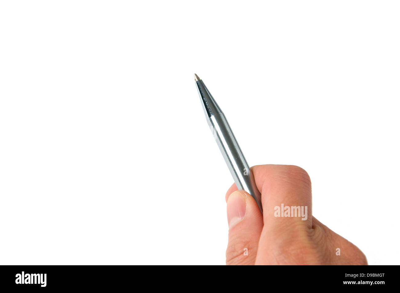 Hand with pen pointing on blank paper Stock Photo - Alamy