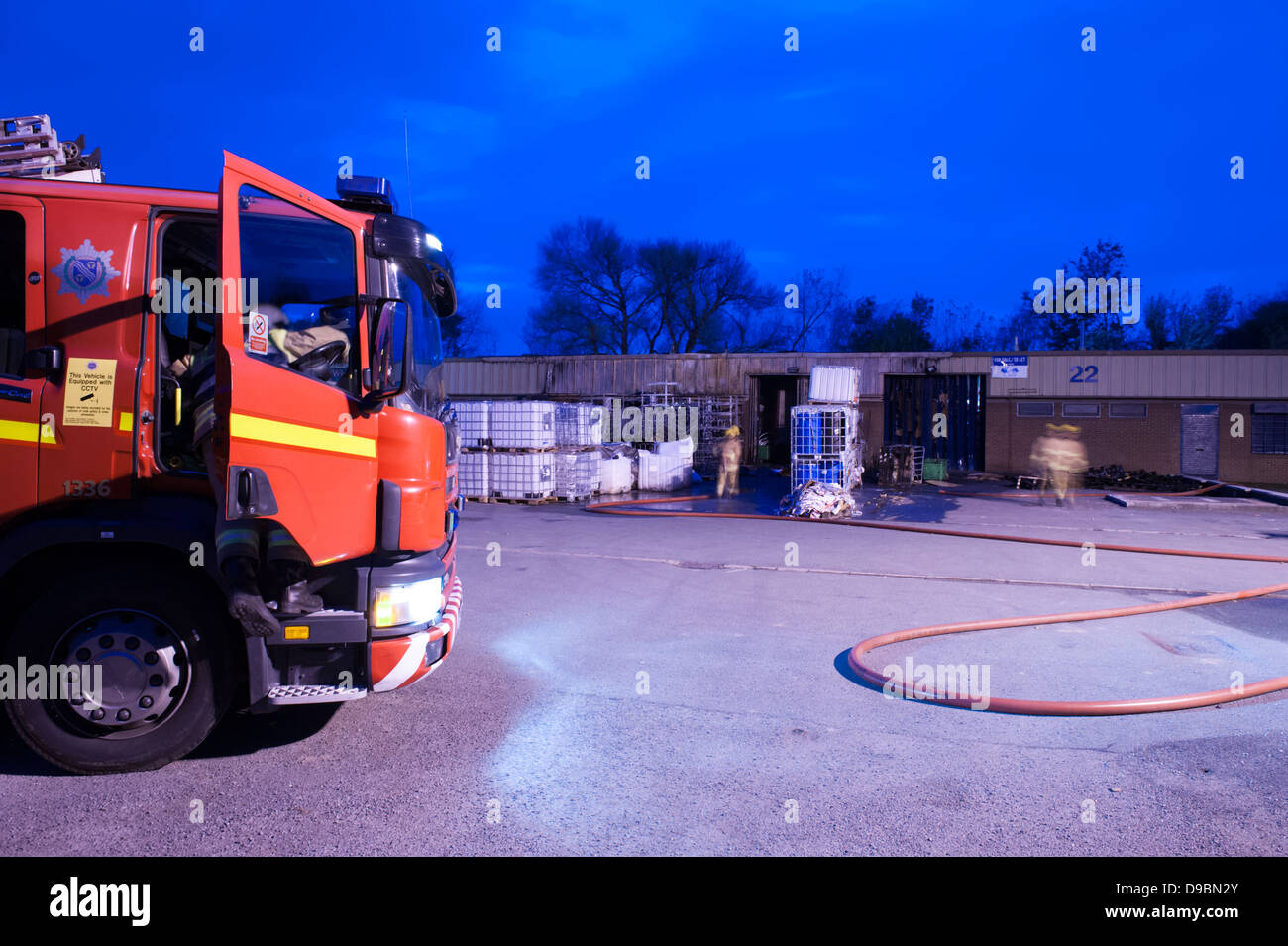 Fire Engine Truck at Chemical Factory Fire Stock Photo - Alamy