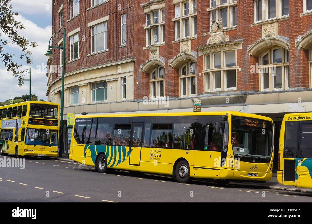 Bournemouth Town Centre, Yellow Buses at Bus Stops, Dorset, England, UK ...