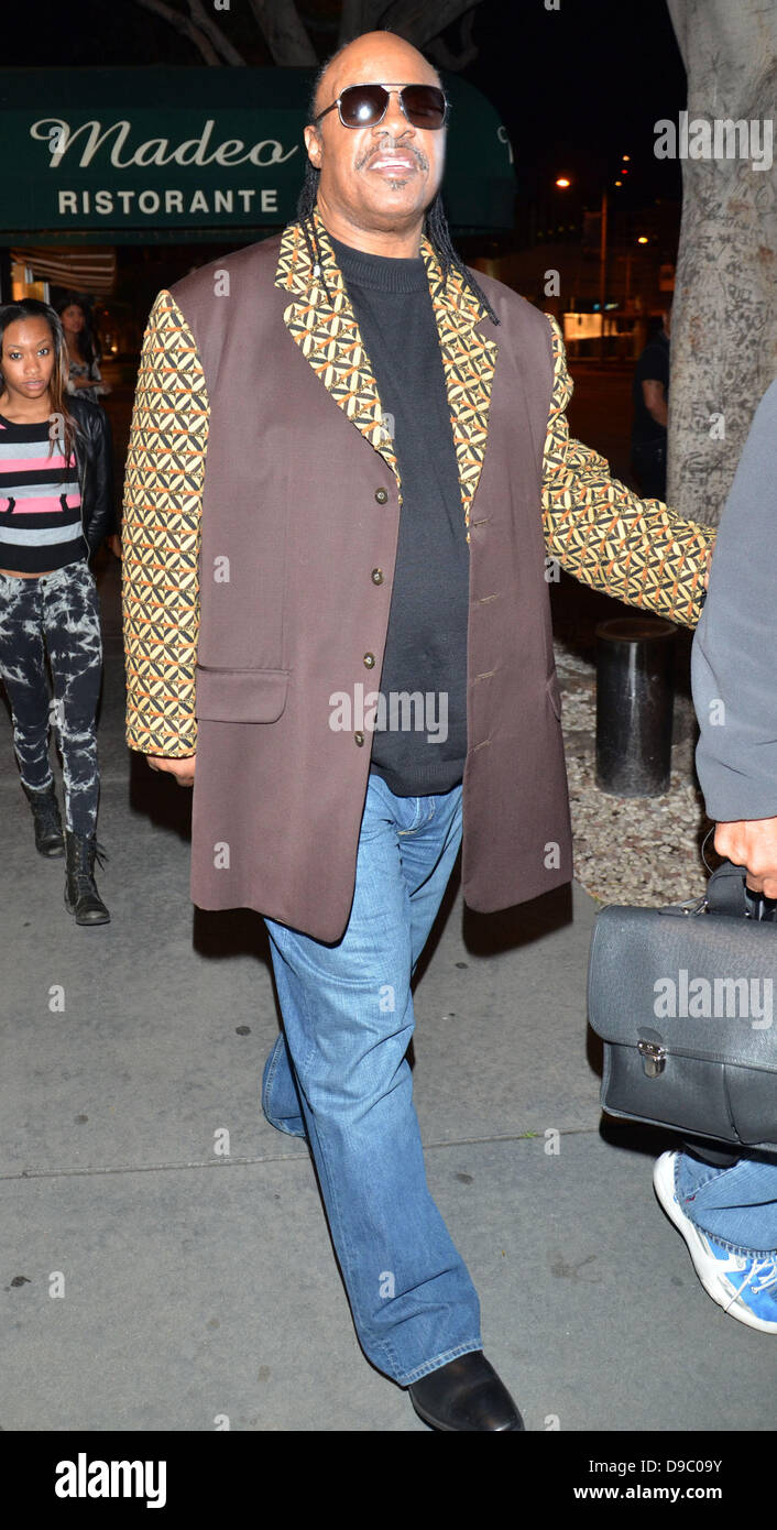 Stevie Wonder leaves Madeo restaurant in West Hollywood Los Angeles ...