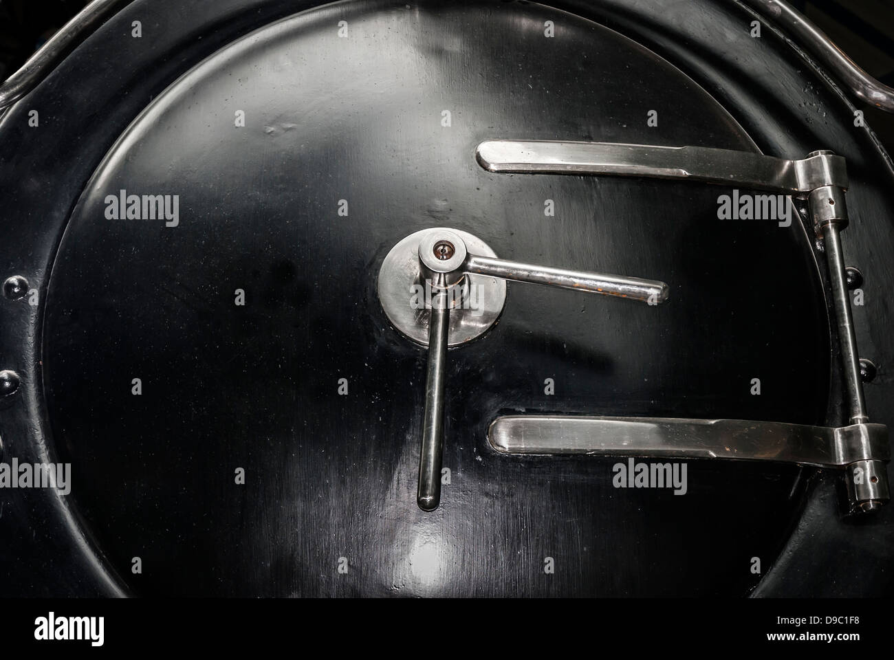 Front hinged door to the boiler of an old steam locomotive Stock Photo ...