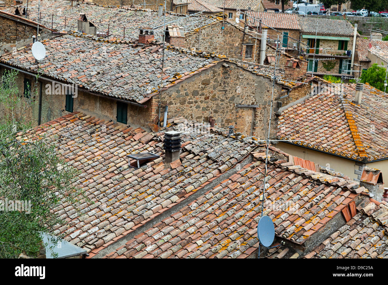 Italian rooftops in Montalcino Stock Photo - Alamy