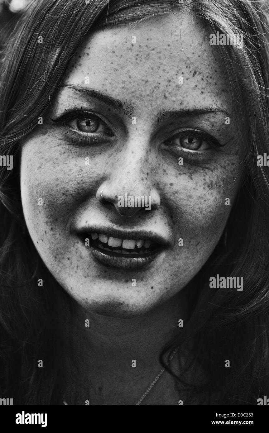 Girl brown hair freckles hi-res stock photography and images - Alamy